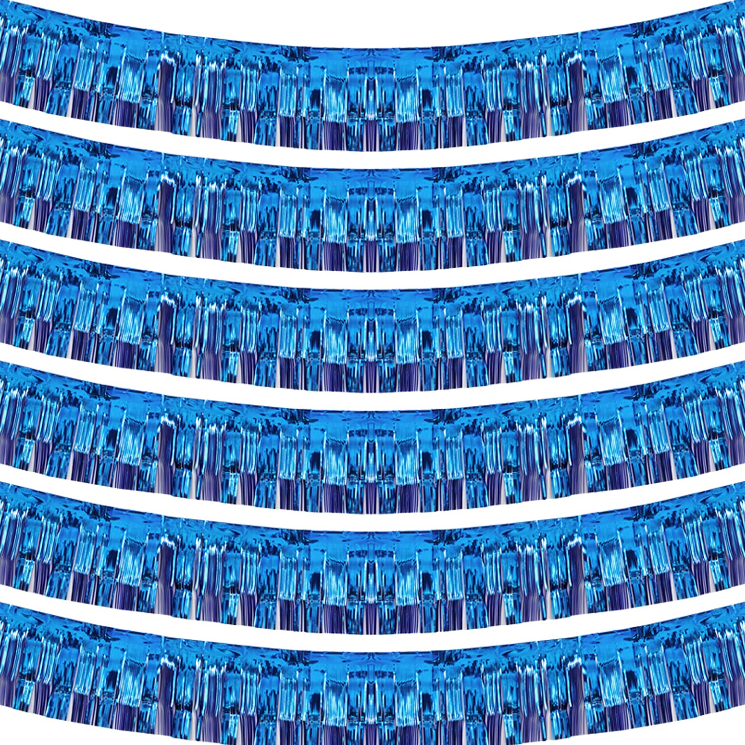 Blukey Thick 10 Feet by 15 Inch Royal Blue Foil Fringe Garland - Pack of 6 | Shiny Metallic Tinsel Banner for Parade Floats, Bridal Shower, Wedding, Birthday, Christmas | Wall Hanging Drapes (6)