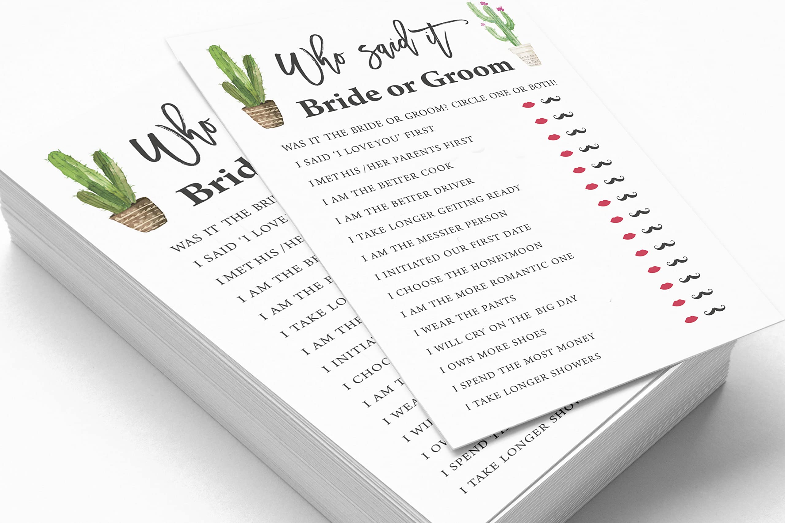 Inkdotpot Cactus Taco'bout Love 50-Pack He Said She Said Cards for Couples Funny Rehearsal Dinner Who Said it Question Bridal Shower Engagement Party Game Ideas