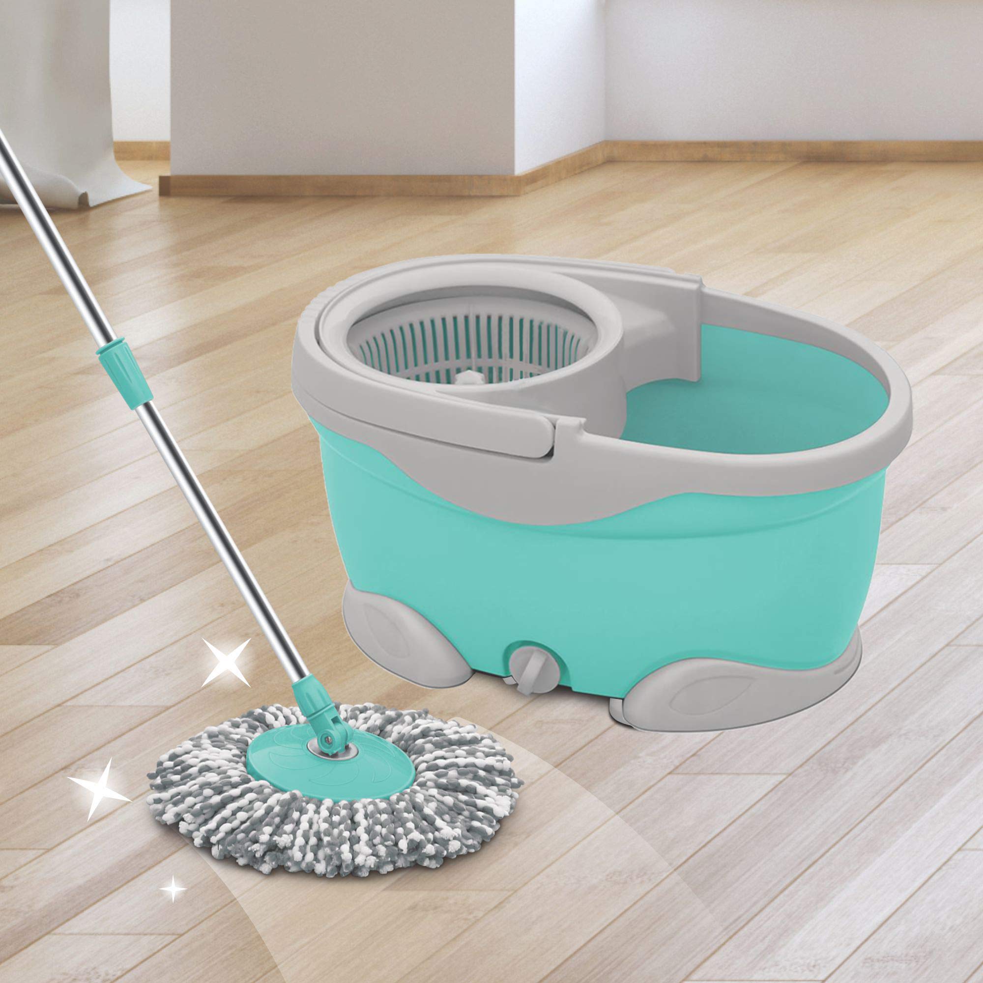 Spotzero Mop and Bucket with Wringer Set for Floor Cleaning with Wheels, 2 Microfiber Refills included, Extendable Handle, 360 Spinning System, (trapeadores con cubeta giratoria 360) Maxx Spin Mop