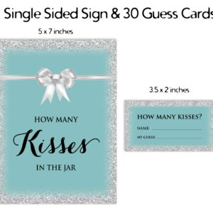 Inkdotpot Aquamarine Glitter How Many Kisses in The Jar Bridal Shower Game 1 Sign + 30 Cards