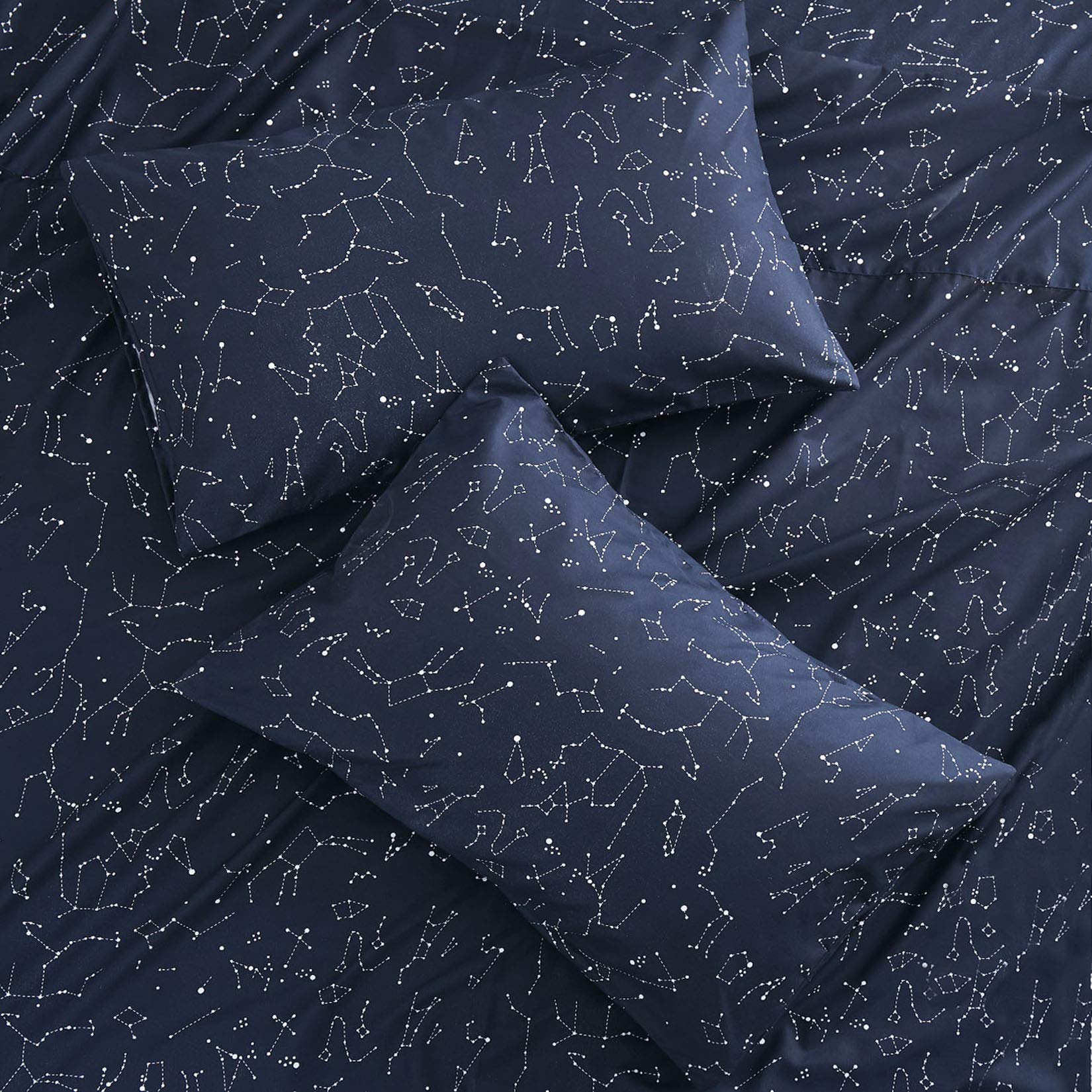 Wake In Cloud - Constellation Bed Sheets, 4-Piece Sheet Set, Celestial Space Witchy Star Galaxy Astrology, Soft Microfiber Deep Pocket Bedding, Navy Blue, Twin Size