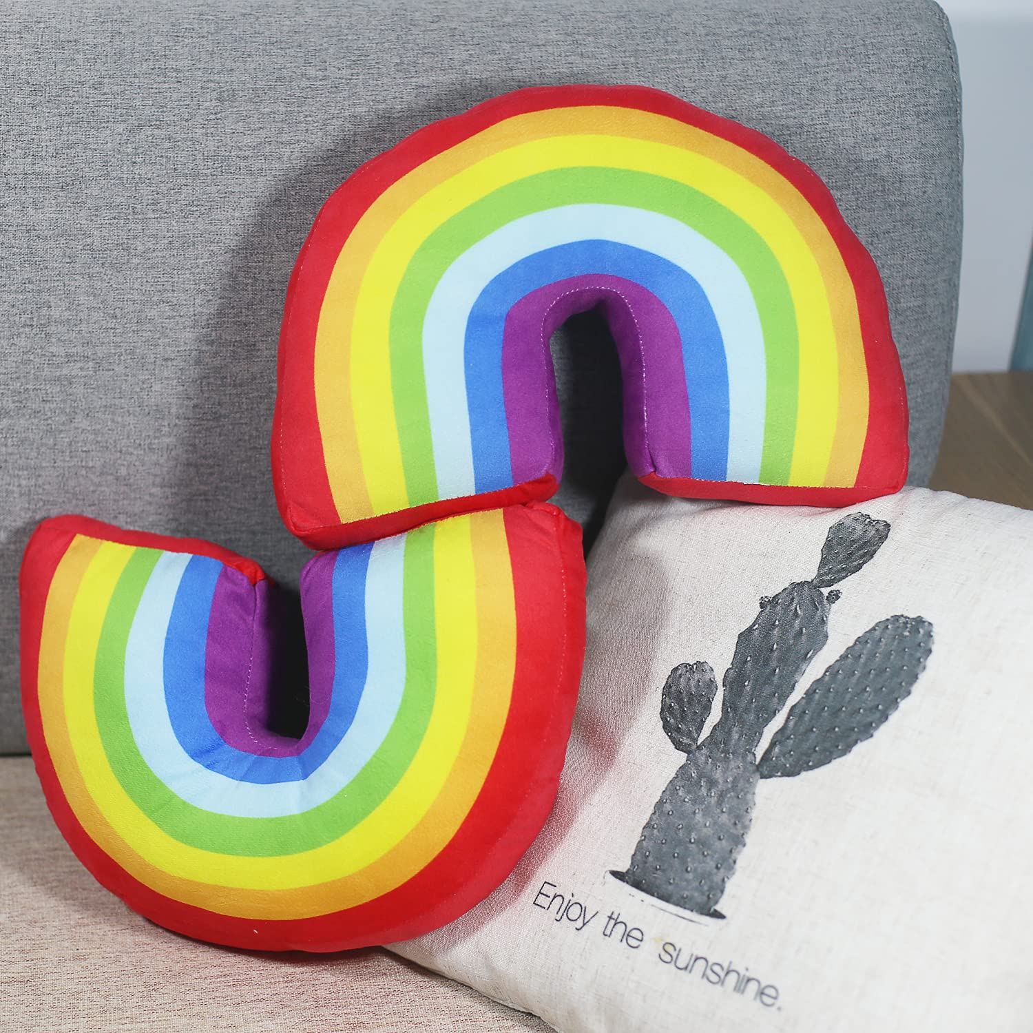 Poitemsic,Polypropylene 13.7in Rainbow Pillow for Girls Kids Bed Decoration Cushion Arch Shaped Stuffed Plush Sofa Chairs Throw Pillows