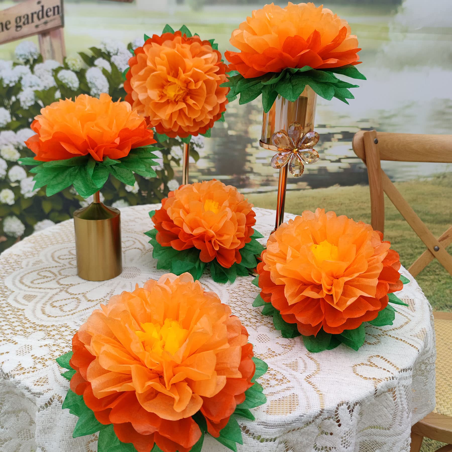 Mybbshower Tissue Pom Poms Flower Party Backdrop Decoration for Weddings Birthday Bridal Baby Showers Nursery Room Decor (Orange, 9 inch)