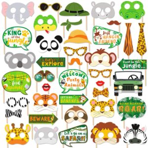 41pcs jungle safari photo booth props wild animals forest themed party props kit for jungle safari kids baby shower birthday party decorations supplies