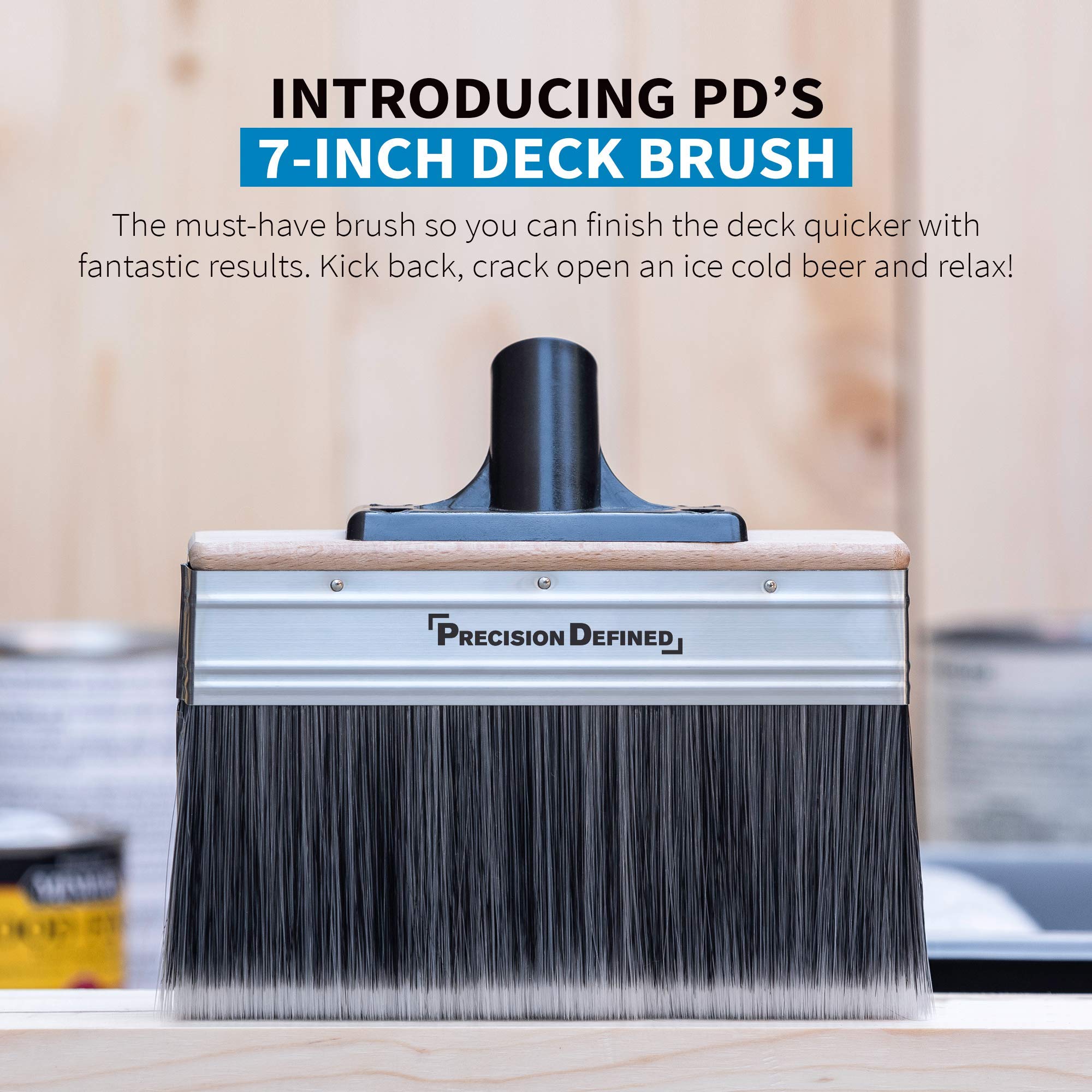 Precision Defined Deck Stain Brush, Large 7-Inch, Deck Brush for Paints, Heavy Duty Stain Brush for Wood Deck, Limewash Brush, Deck Brush with Threaded Extension Pole, Deck Stain Applicator