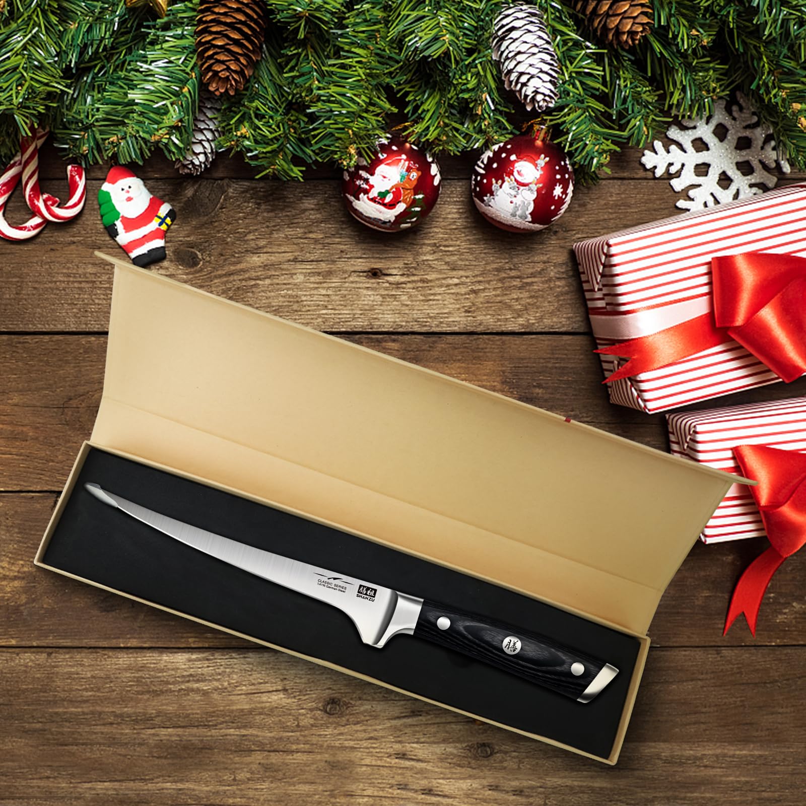 SHAN ZU Fillet Knife 7 inch- Edge Deboning Fish and Meat Boning Knife, Professional Super Sharp Fish Knife Made of German Stainless Steel Boning Knife with Full Tang Handle