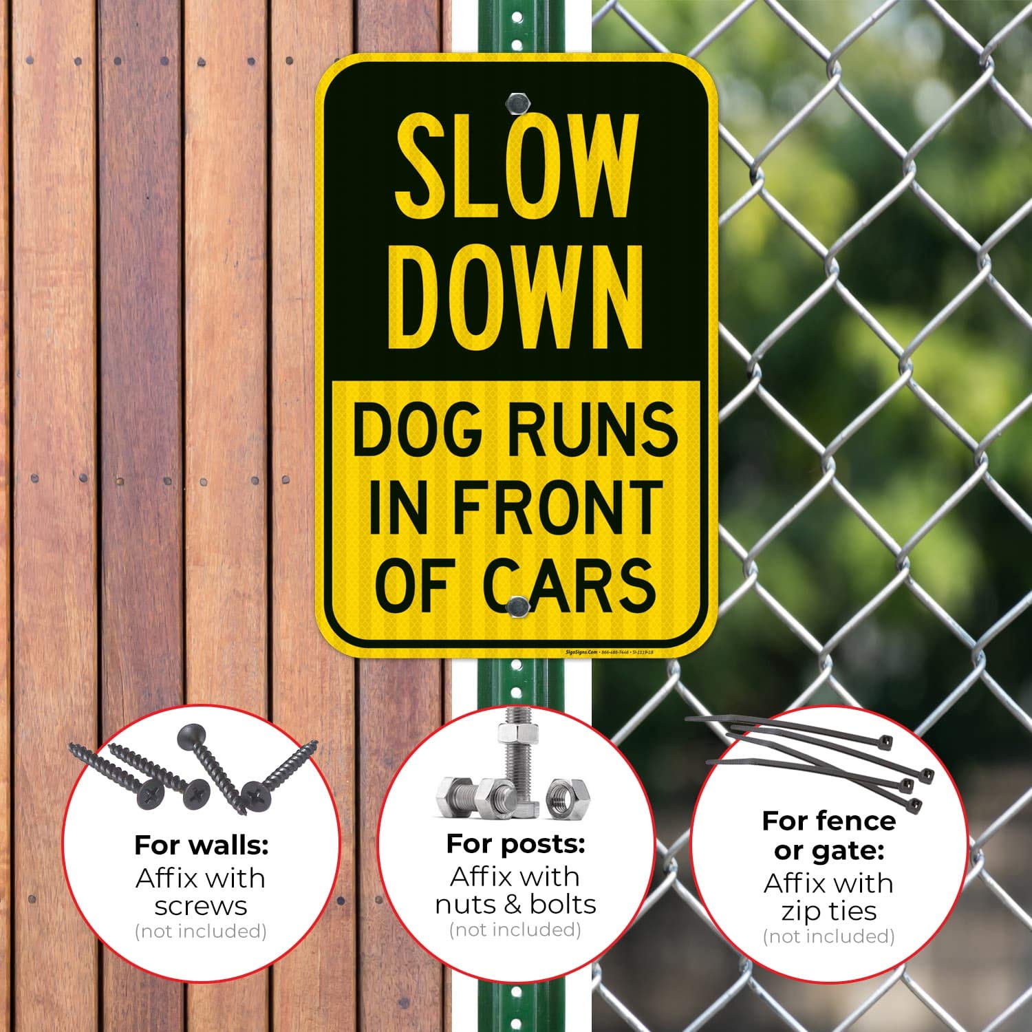 Sigo Signs Dogs at Play Sign, Slow Down Dog Runs in Front of Cars, Large 12x18 3M Reflective (EGP) Heavy .63 Aluminum,Weather/Fade Resistant, Easy Mounting, Indoor/Outdoor Use, Made in USA