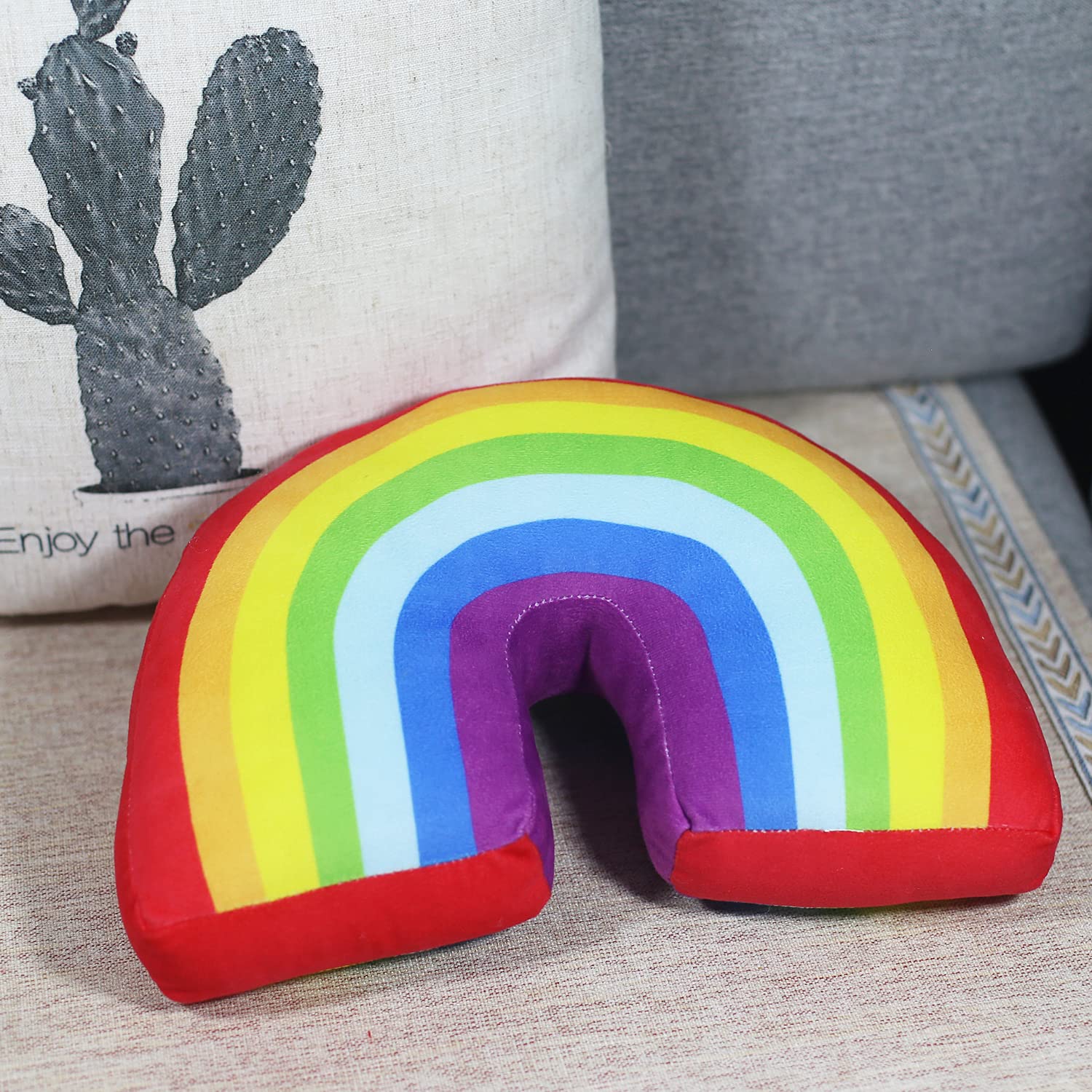 Poitemsic,Polypropylene 13.7in Rainbow Pillow for Girls Kids Bed Decoration Cushion Arch Shaped Stuffed Plush Sofa Chairs Throw Pillows