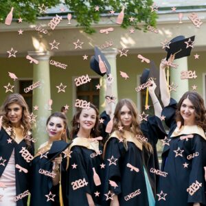 Konsait 2024 Rose Gold Graduation Confetti, 2 Oz/ 1700+ Pieces Graduation Table Decorations Congrats Stars 2024 Cap Goblet Diploma Confetti for Birthday Graduation Decorations Party Decor Supplies