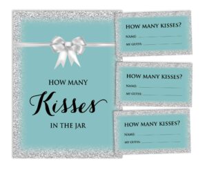 inkdotpot aquamarine glitter how many kisses in the jar bridal shower game 1 sign + 30 cards