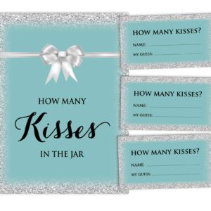 Inkdotpot Aquamarine Glitter How Many Kisses in The Jar Bridal Shower Game 1 Sign + 30 Cards