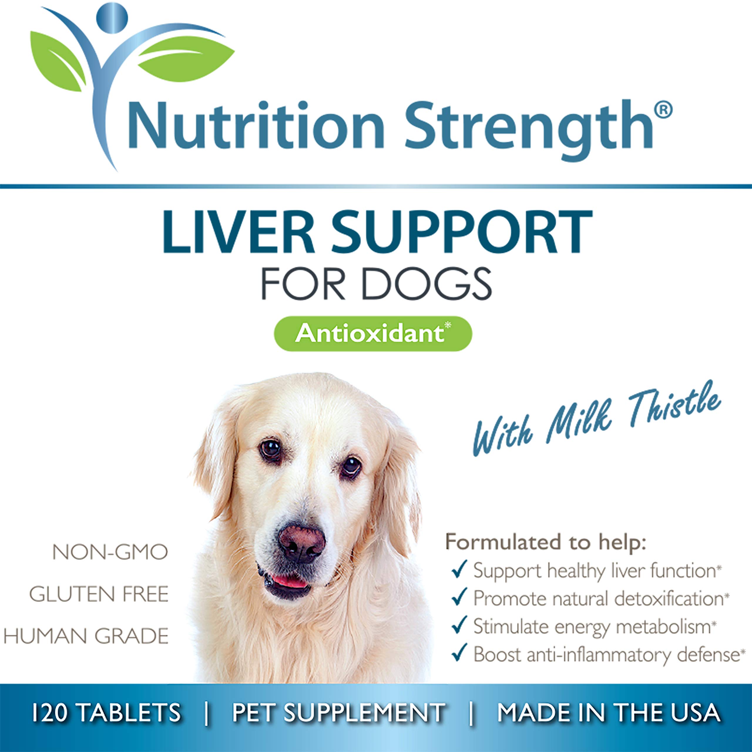 Nutrition Strength Liver Support for Dogs to Promote Natural Detoxification, with Milk Thistle for Dogs, Dandelion Root, Yellow Dock, Nettle Root, St. John's Wort & Coenzyme Q10, 120 Chewable Tablets