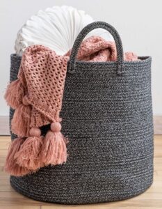 xxl premium cotton rope basket 18 inch x16 inch - large baskets for storage - woven laundry basket- black farmhouse basket -rope storage baskets - cotton basket for living room storage - wicker basket