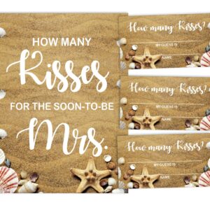 Inkdotpot 1 Sign + 30 Cards How Many Kisses for The Soon to Be Mrs White Beach Bridal Shower Game