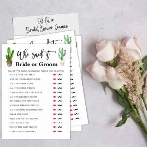 Inkdotpot Cactus Taco'bout Love 50-Pack He Said She Said Cards for Couples Funny Rehearsal Dinner Who Said it Question Bridal Shower Engagement Party Game Ideas