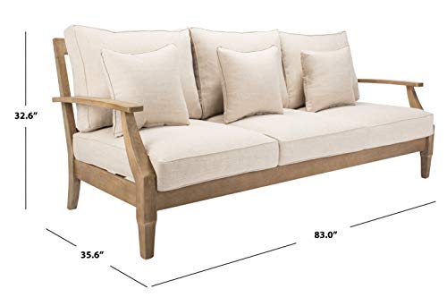 SAFAVIEH Couture Patio Martinique Natural and White Wood Outdoor Sofa, Natural/White