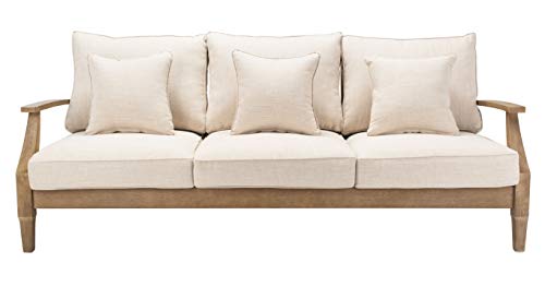 SAFAVIEH Couture Patio Martinique Natural and White Wood Outdoor Sofa, Natural/White