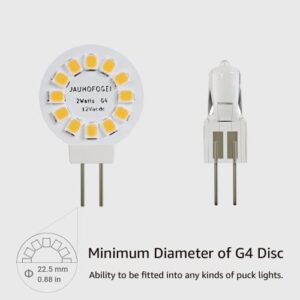 JAUHOFOGEI G4 LED Disc Bulb 12V Warm White 2700K - Under Cabinet Lighting Bulb G4 LED T3 20W Halogen JC Bulb Replacement for Non dimmable Puck Light - 12 Volt ac/dc 2 Watt Bi-pin Base Bulbs - 6 Pack