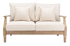 safavieh couture patio martinique natural and white wood outdoor loveseat, natural/white