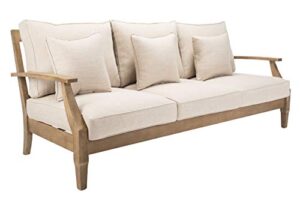 safavieh couture patio martinique natural and white wood outdoor sofa, natural/white