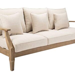 SAFAVIEH Couture Patio Martinique Natural and White Wood Outdoor Sofa, Natural/White