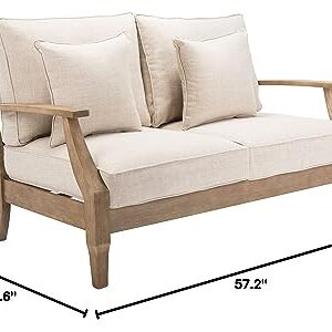 SAFAVIEH Couture Patio Martinique Natural and White Wood Outdoor Loveseat, Natural/White