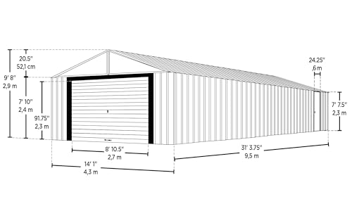 Arrow Shed 14' x 31' Murryhill Garage Galvanized Steel Extra Tall Walls Prefabricated Shed Storage Building, 14' x 31', Flute Gray