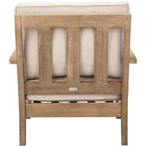 SAFAVIEH Couture Patio Martinique Natural and White Wood Outdoor Arm Chair