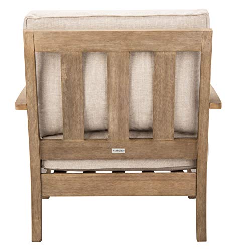 SAFAVIEH Couture Patio Martinique Natural and White Wood Outdoor Arm Chair