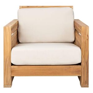 SAFAVIEH Couture Patio Guadeloupe Natural Brazilian Teak and White Outdoor Club Chair