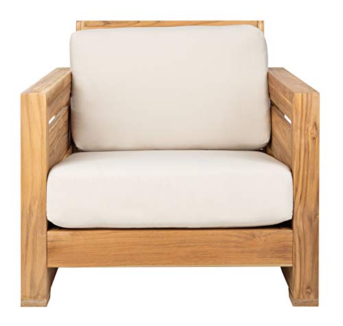 SAFAVIEH Couture Patio Guadeloupe Natural Brazilian Teak and White Outdoor Club Chair