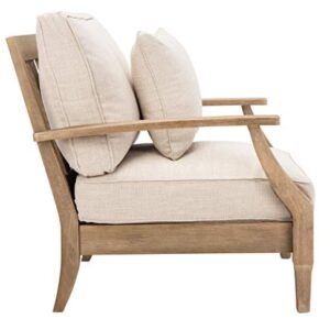 SAFAVIEH Couture Patio Martinique Natural and White Wood Outdoor Arm Chair