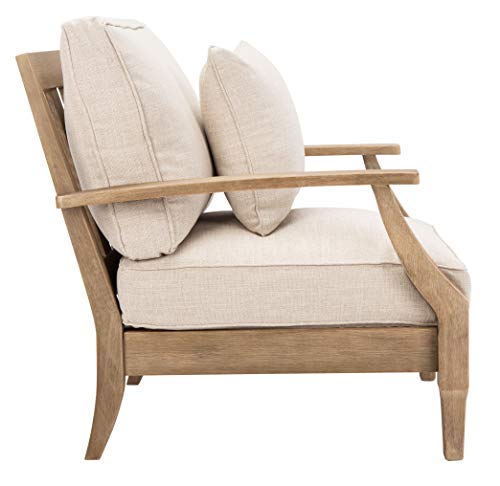 SAFAVIEH Couture Patio Martinique Natural and White Wood Outdoor Arm Chair