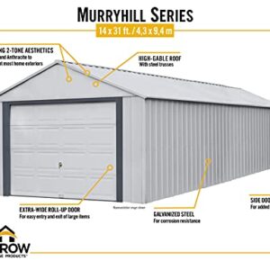 Arrow Shed 14' x 31' Murryhill Garage Galvanized Steel Extra Tall Walls Prefabricated Shed Storage Building, 14' x 31', Flute Gray