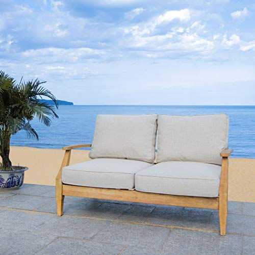 SAFAVIEH Couture Patio Martinique Natural and White Wood Outdoor Loveseat, Natural/White