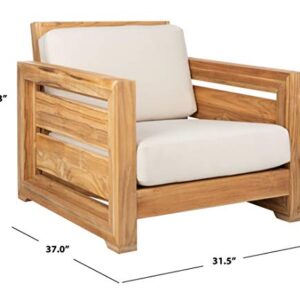 SAFAVIEH Couture Patio Guadeloupe Natural Brazilian Teak and White Outdoor Club Chair