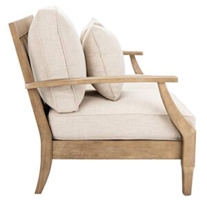 SAFAVIEH Couture Patio Martinique Natural and White Wood Outdoor Loveseat, Natural/White