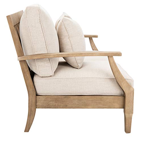 SAFAVIEH Couture Patio Martinique Natural and White Wood Outdoor Loveseat, Natural/White