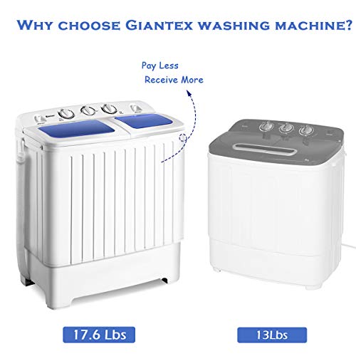 Casart Portable Mini Compact Twin Tub Washing Machine 17.6lbs Washer Spain Spinner Portable Washing Machine, Blue+ White