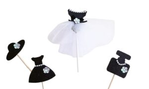 fun designs of elegant dress and perfume cake set and cupcake toppers for birthday/events (black elegant pearl ballet princess-set of 4)