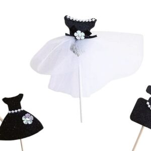 Fun Designs of Elegant Dress and Perfume Cake Set and Cupcake Toppers for Birthday/Events (Black Elegant Pearl Ballet Princess-set of 4)