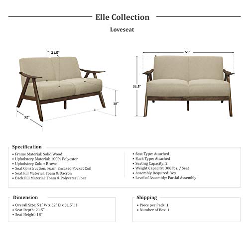 Lexicon Elle Fabric Loveseat, Beige