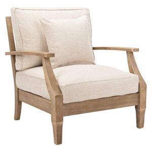 SAFAVIEH Couture Patio Martinique Natural and White Wood Outdoor Arm Chair