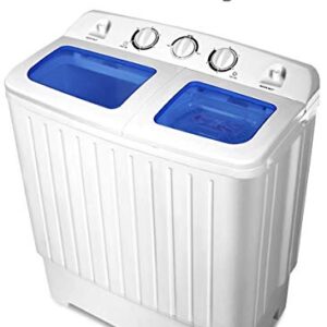 Casart Portable Mini Compact Twin Tub Washing Machine 17.6lbs Washer Spain Spinner Portable Washing Machine, Blue+ White