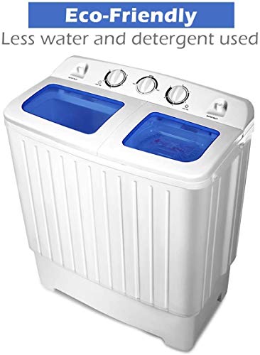 Casart Portable Mini Compact Twin Tub Washing Machine 17.6lbs Washer Spain Spinner Portable Washing Machine, Blue+ White