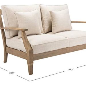 SAFAVIEH Couture Patio Martinique Natural and White Wood Outdoor Loveseat, Natural/White