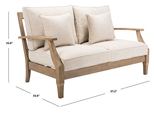 SAFAVIEH Couture Patio Martinique Natural and White Wood Outdoor Loveseat, Natural/White