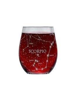 greenline goods scorpio stemless wine glass etched zodiac scorpio gift 15 oz (single glass) - astrology sign constellation tumbler