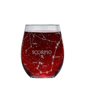 Greenline Goods Scorpio Stemless Wine Glass Etched Zodiac Scorpio Gift 15 oz (Single Glass) - Astrology Sign Constellation Tumbler