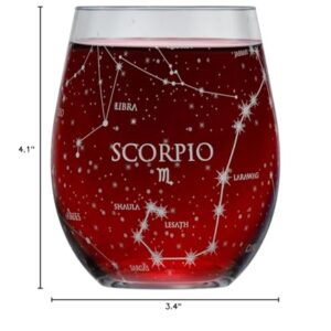 Greenline Goods Scorpio Stemless Wine Glass Etched Zodiac Scorpio Gift 15 oz (Single Glass) - Astrology Sign Constellation Tumbler